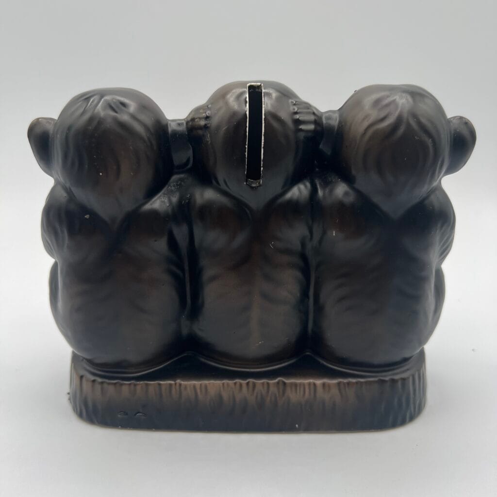 Vintage Coin Bank - Ceramic 3 Wise Monkeys - herhomesteadjourney.ca